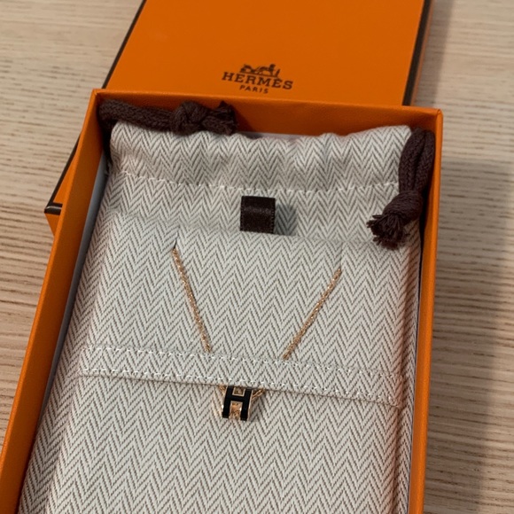 Hermes | Jewelry | Hermes Mini H Pop Necklace Black Rose Gold | Poshmark